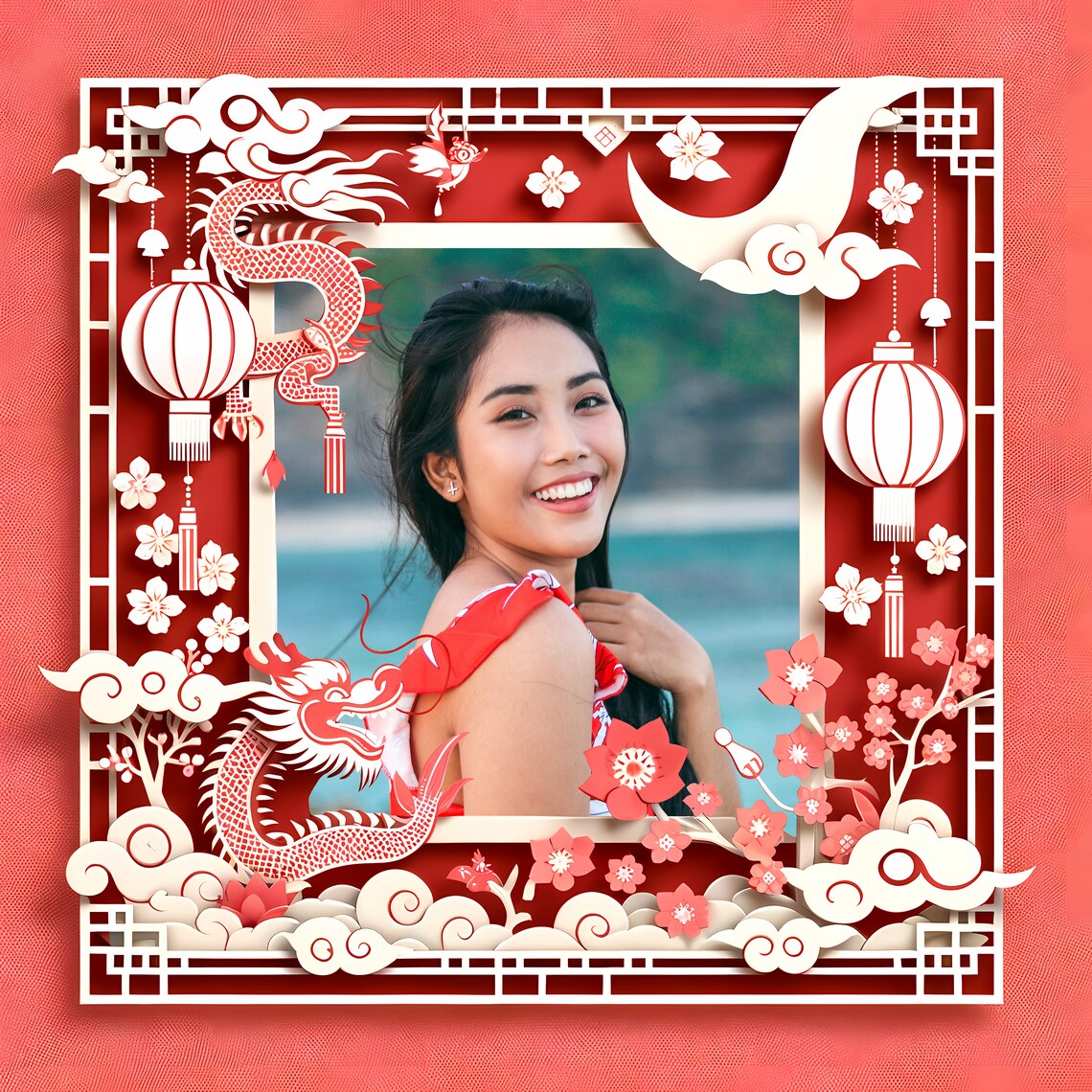 Lunar New Year Photo Frame Border PNG, 2024 Chinese Year of the Dragon ...