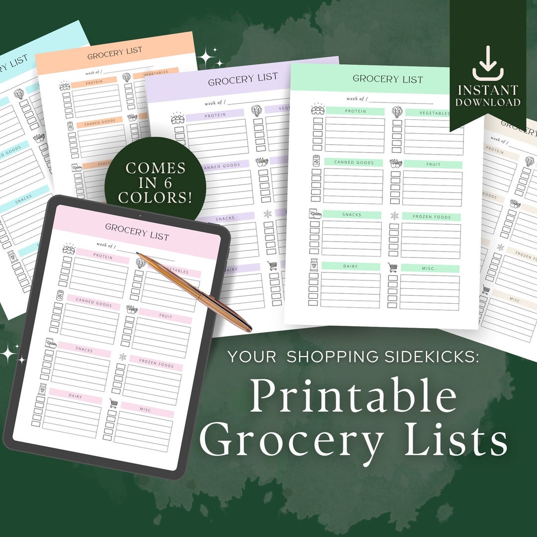 Grocery List Printable Grocery List Download in Six Colors - Etsy Australia