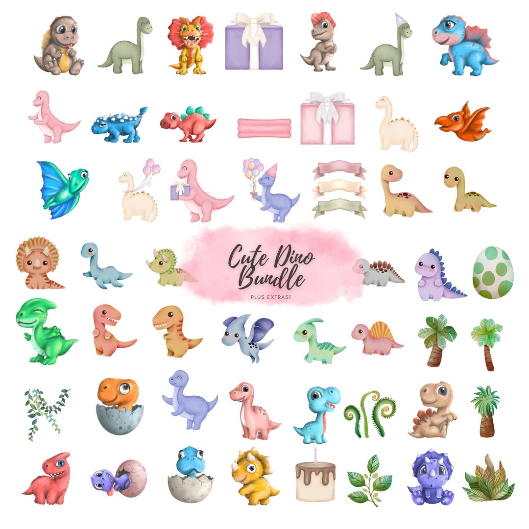 Bundle Watercolor Dinosaur Clipart, Jurassic Park, Nursery Clipart, PNG ...