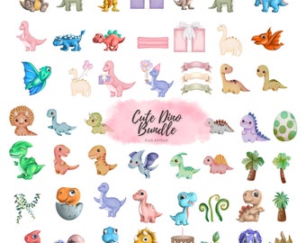 Cute Dinosaur Clipart Set With Watercolor Illustration - Etsy