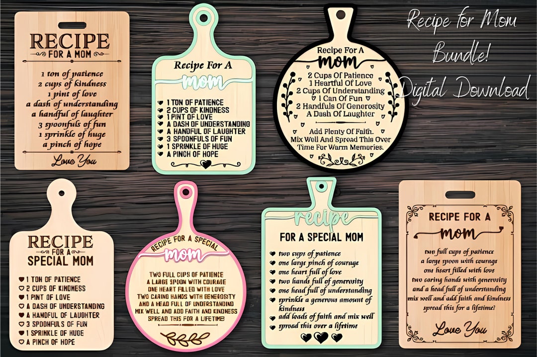 Mom's Recipes Cutting Board Svg File Recipe for Mom Birthday Sign Svg ...