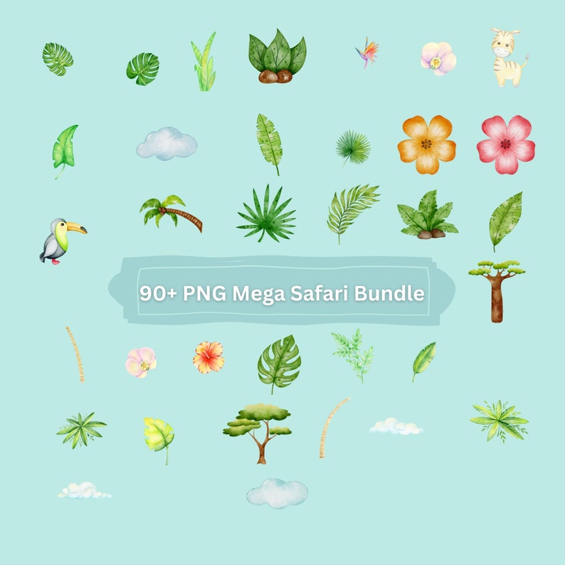 Mega Safari Animals Watercolor Clipart Bundle Cute Baby - Etsy