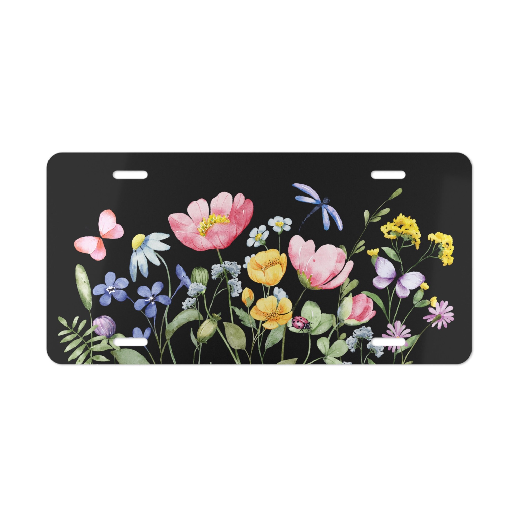Vintage Watercolor Wild Flowers Vanity Car License Plate, Flowers ...