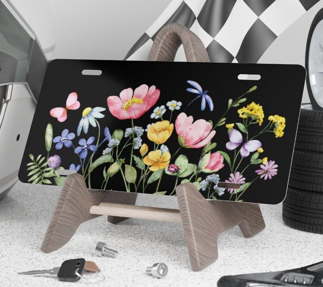 Vintage Watercolor Wild Flowers Vanity Car License Plate, Flowers ...