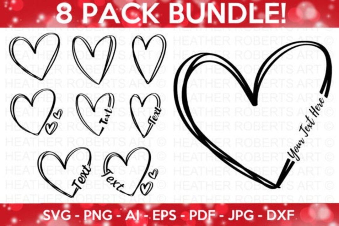 Hand Drawn Heart Bundle, Hand Lettered Heart SVG, Heart SVG, Cute Heart ...