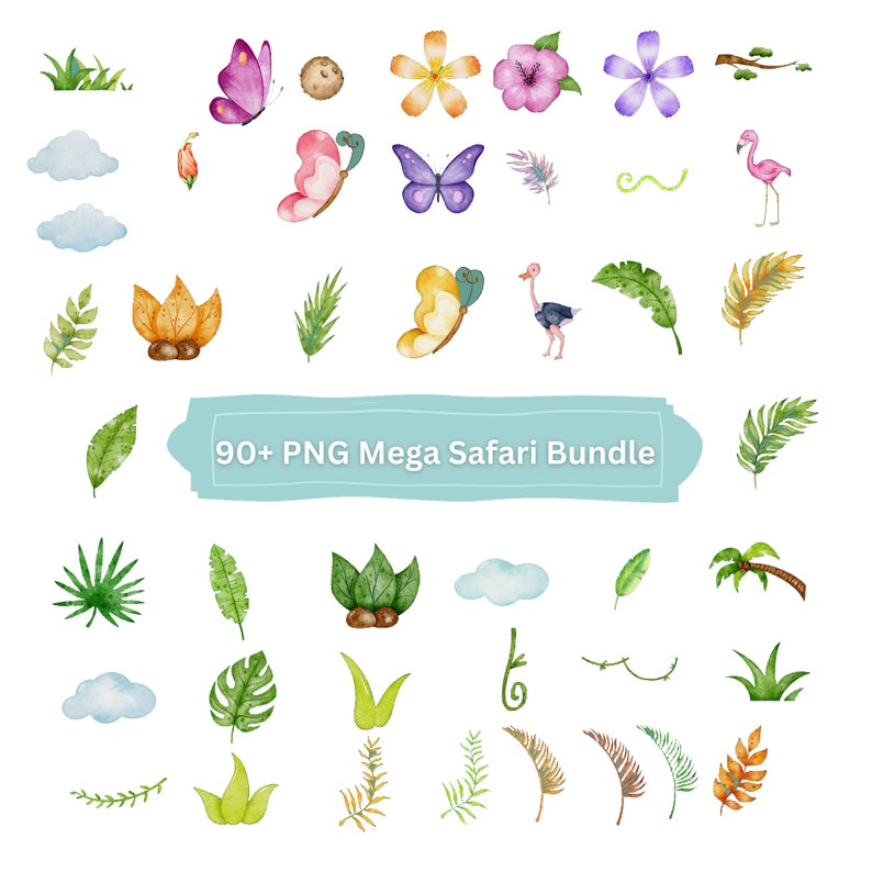 Mega Safari Animals Watercolor Clipart Bundle - Cute Baby Shower ...