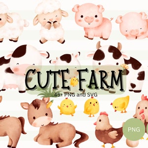 Cute Farm Clipart, Farm Animals Watercolor PNG & SNG Digital Clipart ...