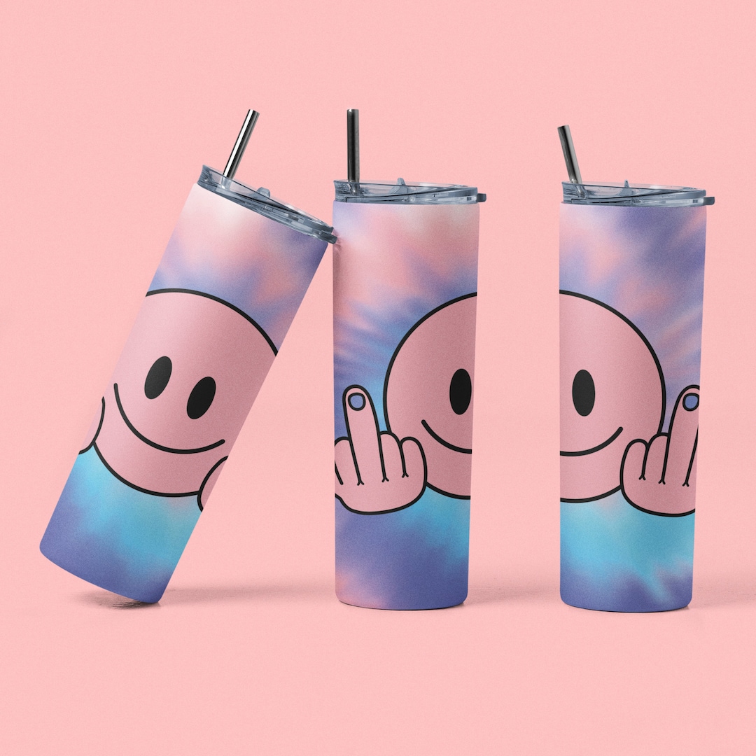 Smiley Face Middle Finger Tie Dye Tumbler Wrap, Coffee, Retro Wrap ...