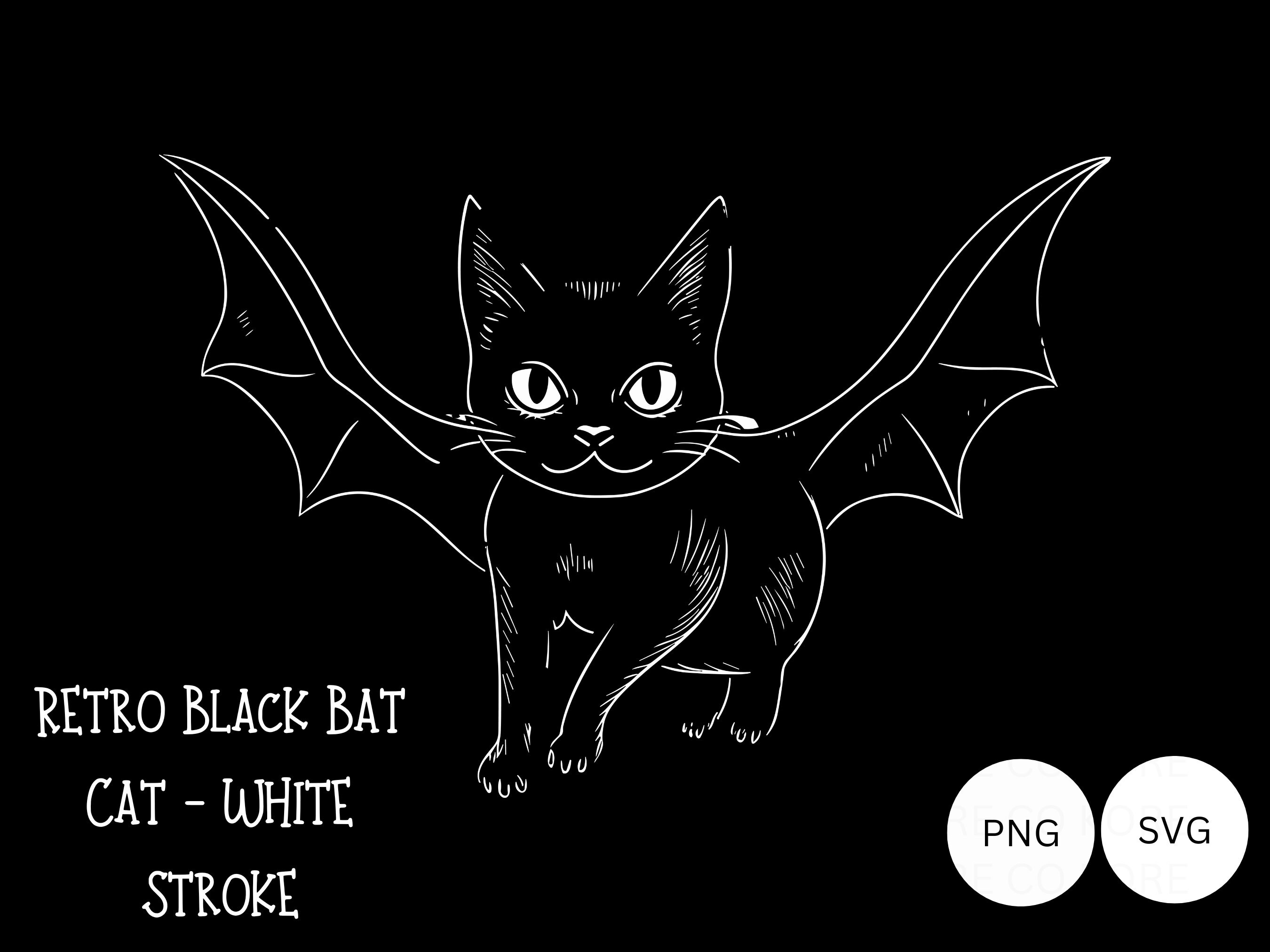 Retro Vintage Black Bat Winged Cat / Black Cat Clipart / Halloween ...