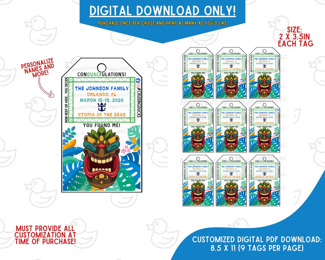 Tropical Tiki Duck Tags| Fish Extender Gift Tags| Customized Duck Tags ...