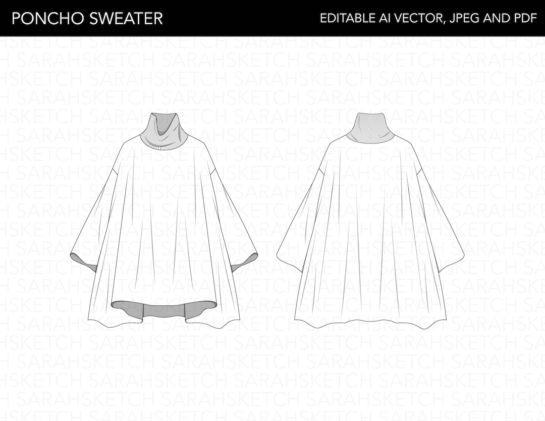 Poncho Sweater | Flat Sketch Technical Drawing | AI Vector, JPEG, PDF ...