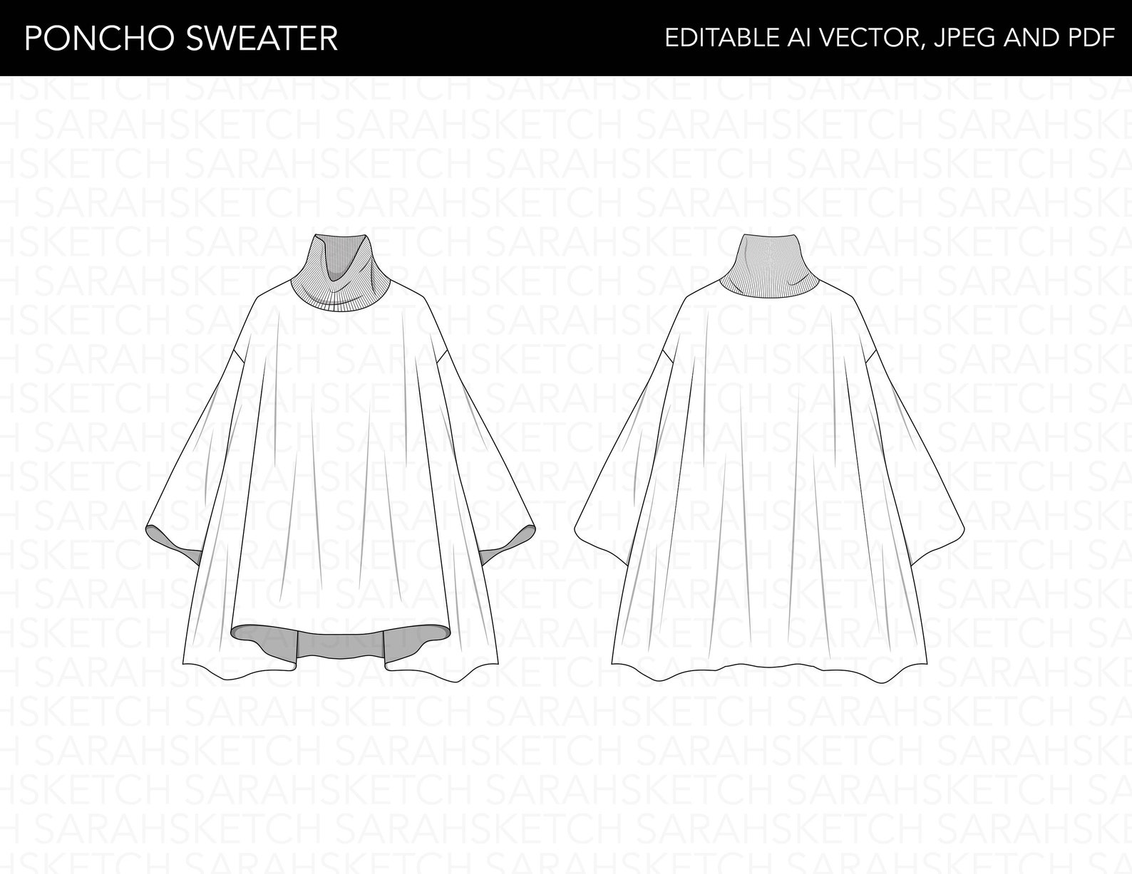 Poncho Sweater | Flat Sketch Technical Drawing | AI Vector, JPEG, PDF ...