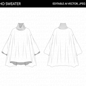 Poncho Sweater | Flat Sketch Technical Drawing | AI Vector, JPEG, PDF ...