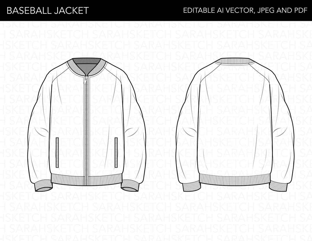 Baseball Jacket | Flat Sketch Technical Drawing | AI Vector, JPEG, PDF ...