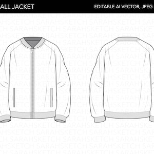 Baseball Jacket | Flat Sketch Technical Drawing | AI Vector, JPEG, PDF ...
