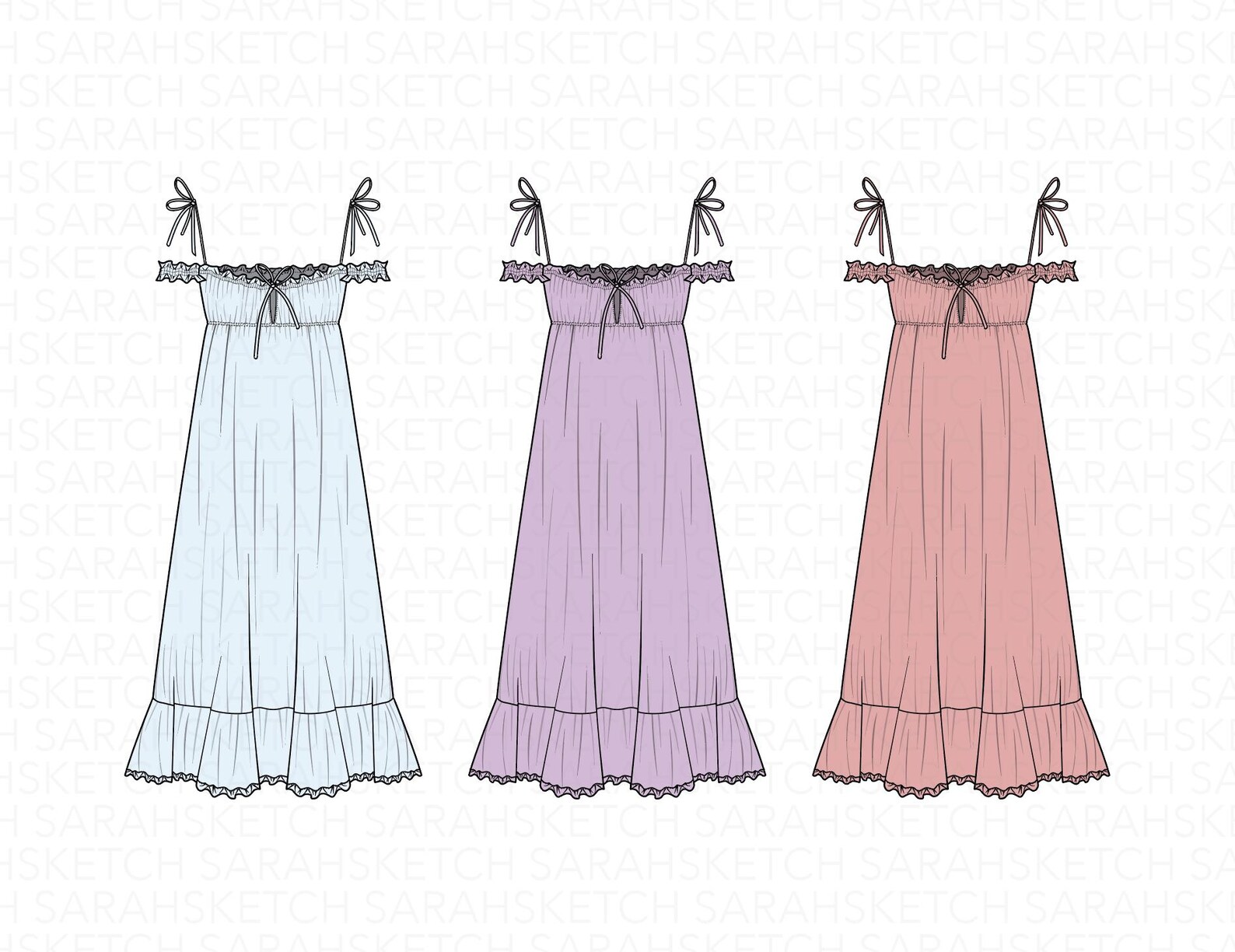 Off Shoulder Sun Dress | Flat Sketch Technical Drawing | AI Vector ...