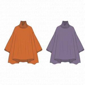 Poncho Sweater | Flat Sketch Technical Drawing | AI Vector, JPEG, PDF ...