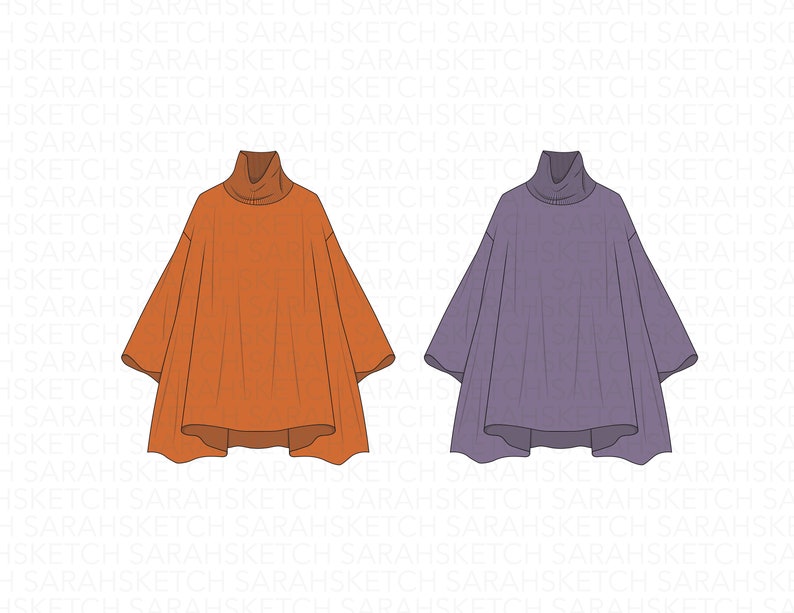 Poncho Sweater Flat Sketch Technical Drawing Ai Vector Jpeg Pdf Etsy Canada
