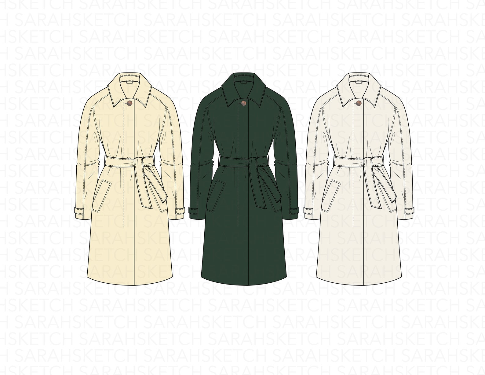 Trench Coat | Flat Sketch Technical Drawing | AI Vector, JPEG, PDF - Etsy