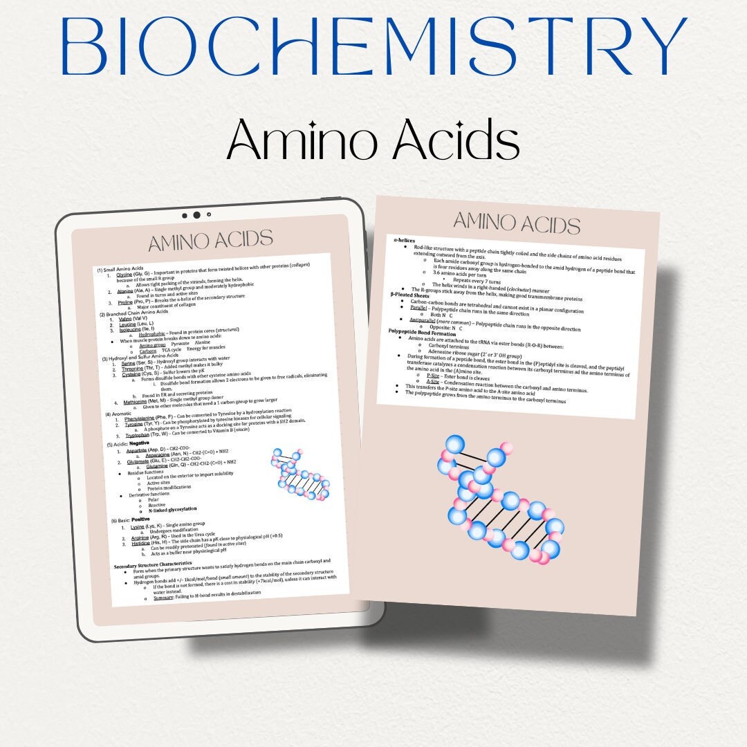 Biochemistry Amino Acids Study Guide Notes Medical School Digital ...