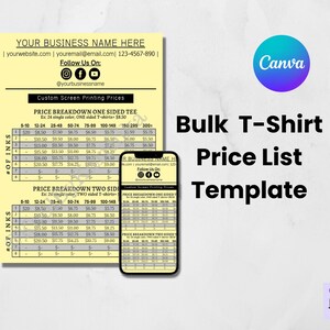 Canva Bulk T-shirt Price List Template, Editable Canva Template, T ...