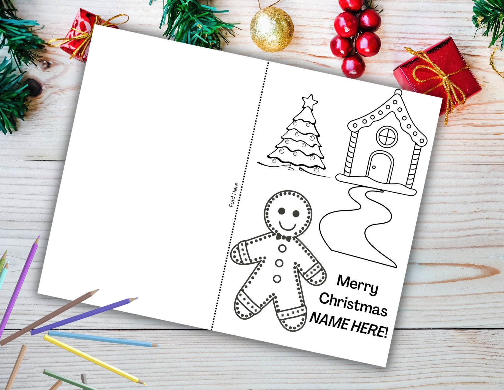 Printable Christmas Coloring Card, Customizable Card, Merry Christmas ...