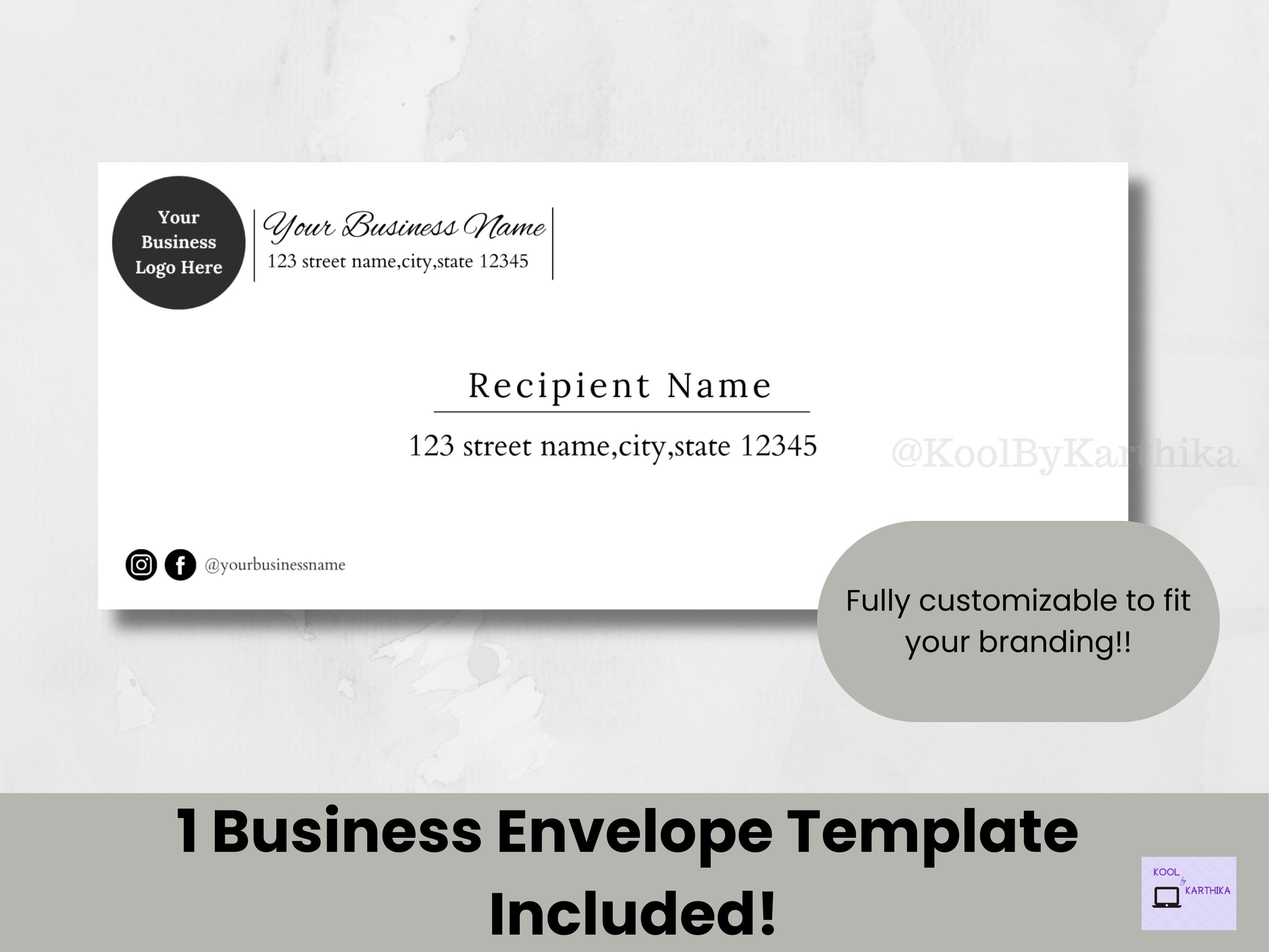 Business Envelope Template With Branding,minimalist Printable Envelope ...