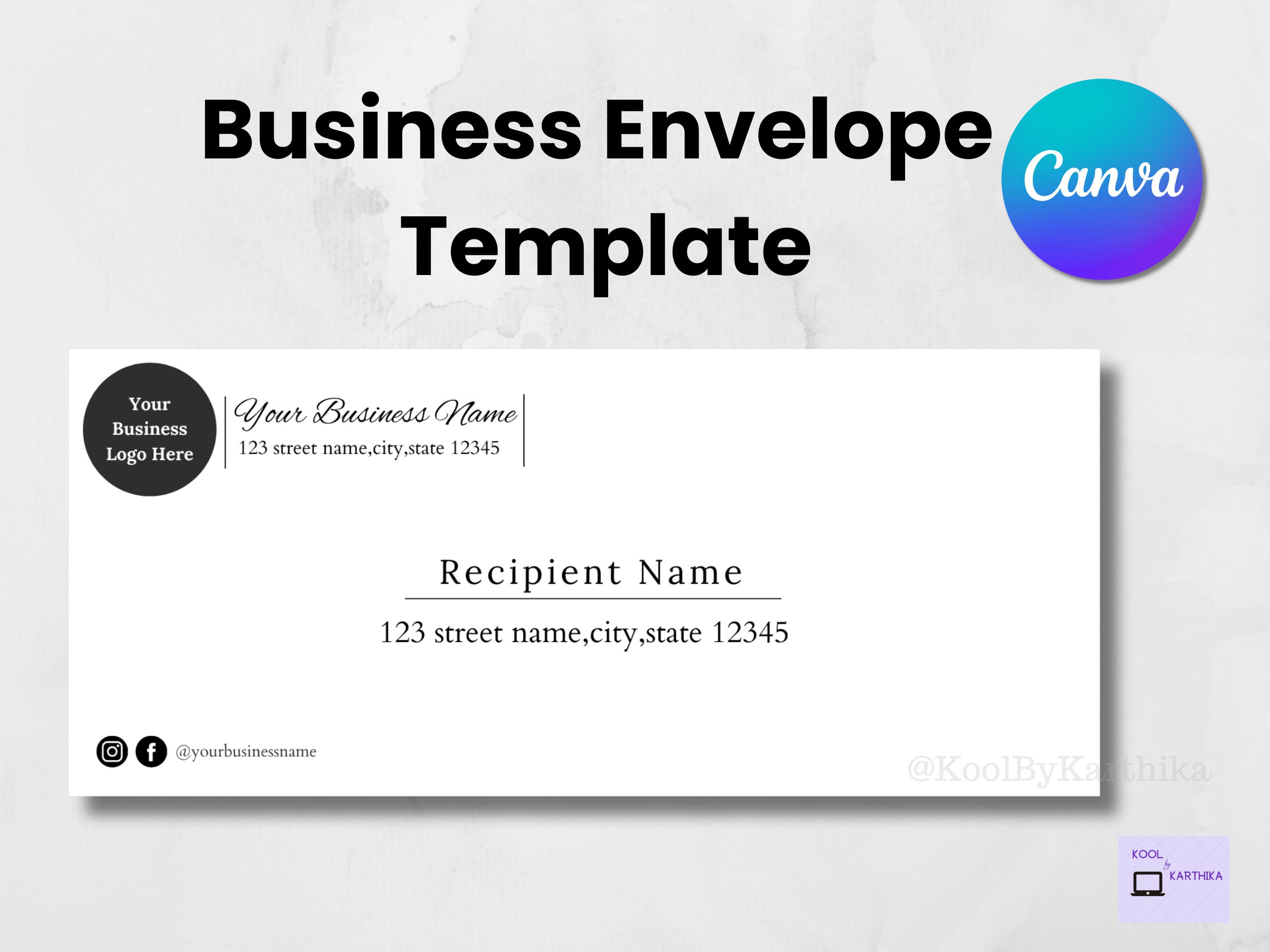 Business Envelope Template With Branding,minimalist Printable Envelope ...