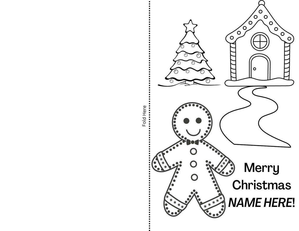 Printable Christmas Coloring Card, Customizable Card, Merry Christmas ...