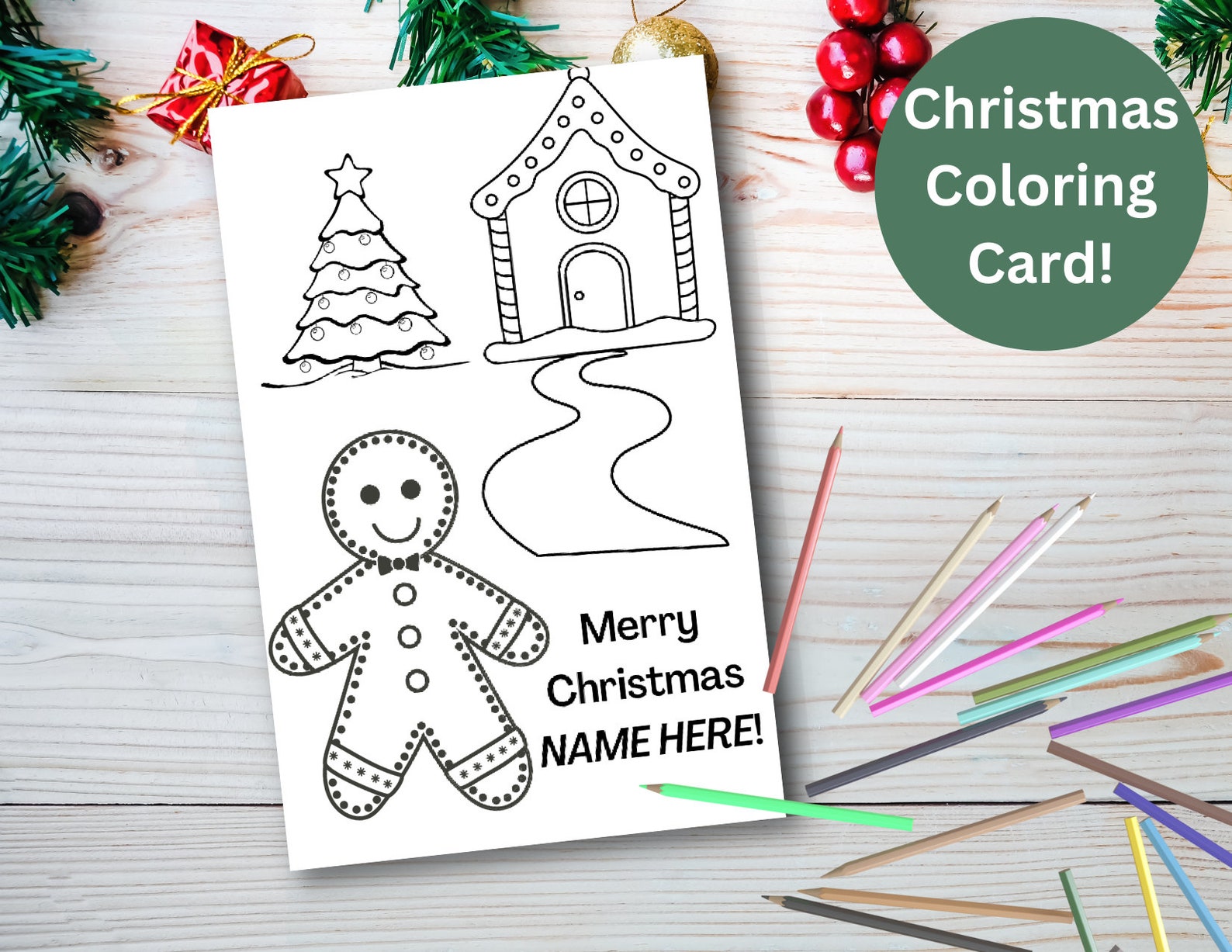 Printable Christmas Coloring Card, Customizable Card, Merry Christmas ...
