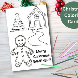 Printable Christmas Coloring Card, Customizable Card, Merry Christmas ...