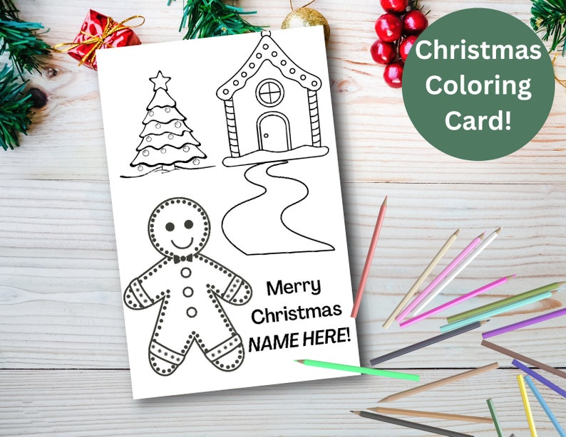Printable Christmas Coloring Card, Customizable Card, Merry Christmas ...