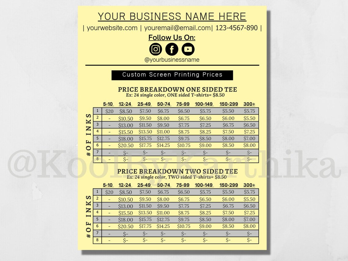 Canva Bulk T-shirt Price List Template, Editable Canva Template, T ...