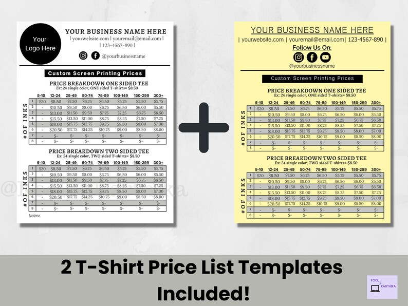 Two Canva Bulk T-shirt Price List Template, Editable Canva Template, T ...