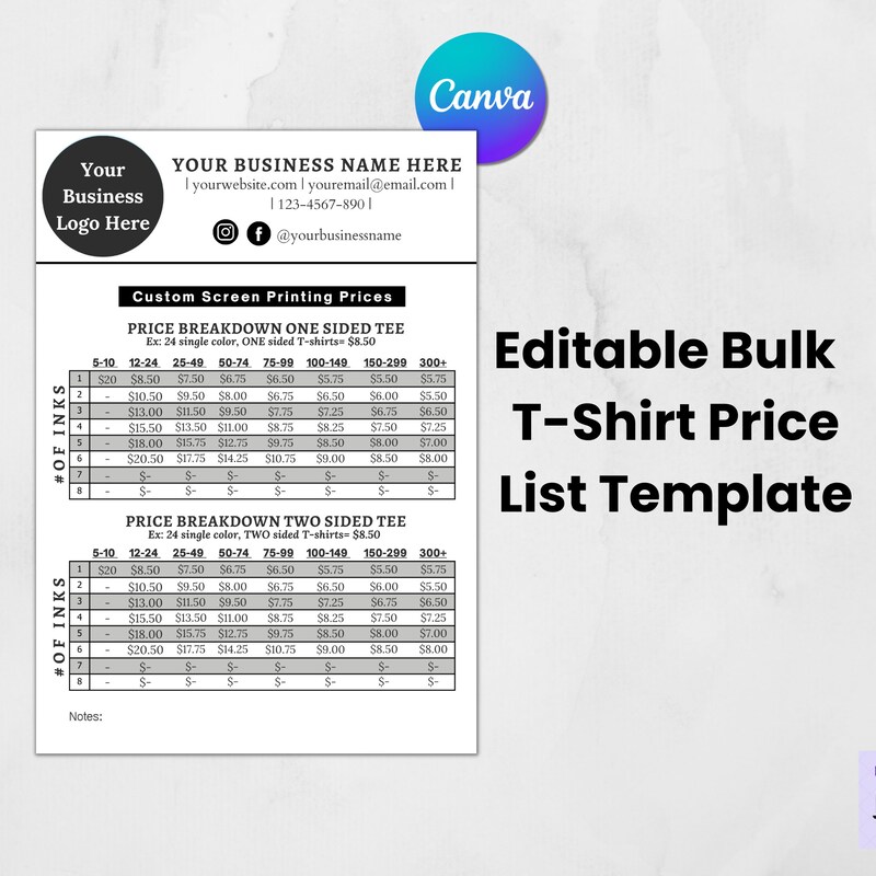 Price List Template - Etsy