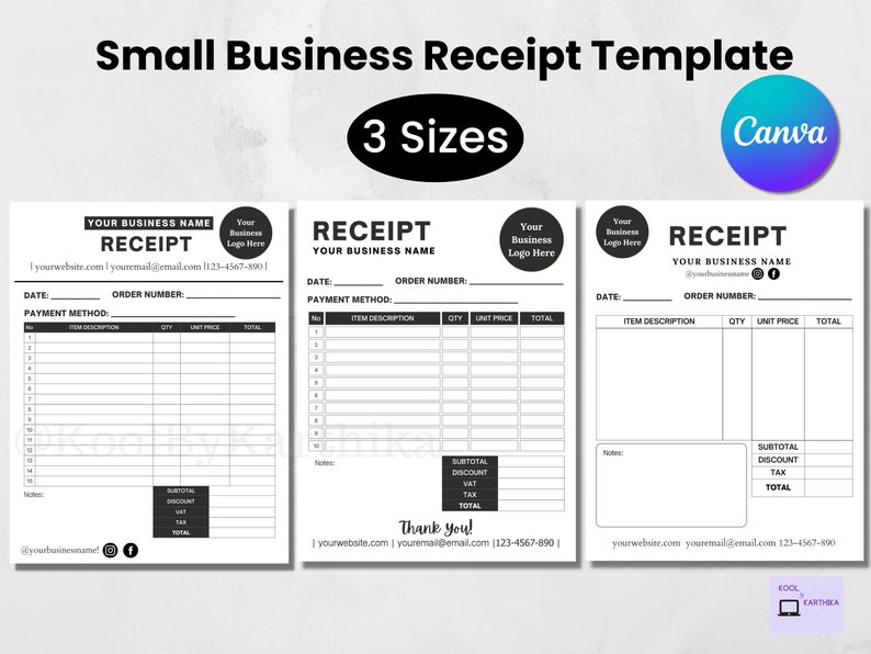 Business Receipt Template Receipt Template Small Business - Etsy