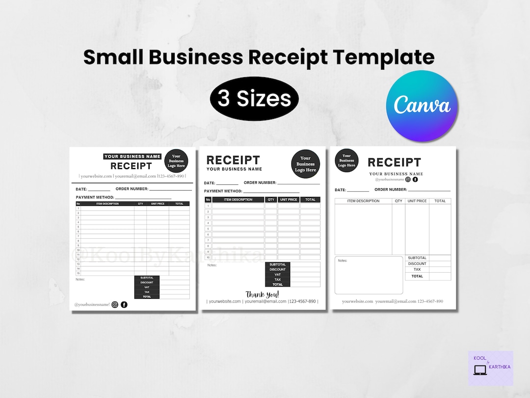 Business Receipt Template Receipt Template Small Business - Etsy