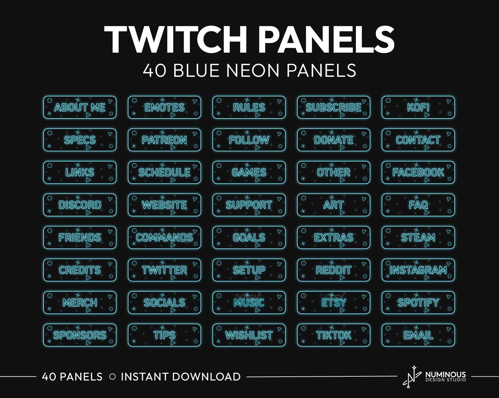 Blue Neon Twitch Panels | 40 Panels | Stream Panel / Neon Panel ...