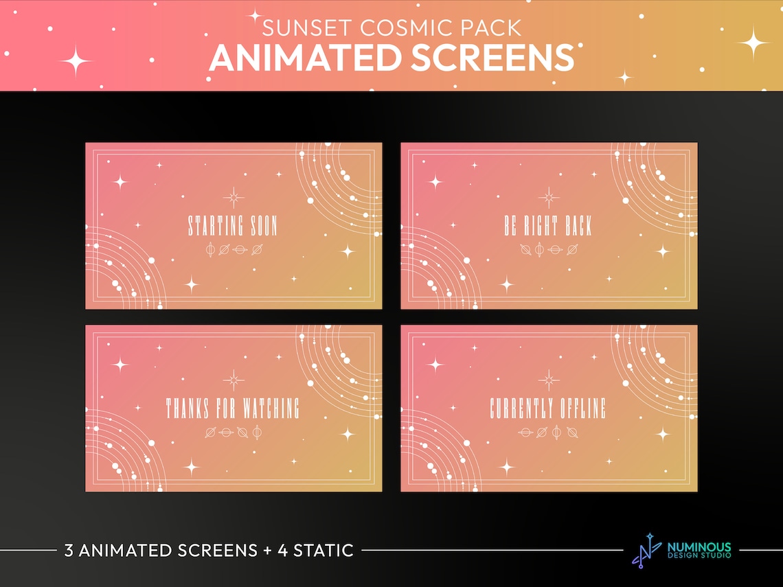 Sunset Cosmic Animated Twitch Stream Overlay Package| Screens, Alerts ...
