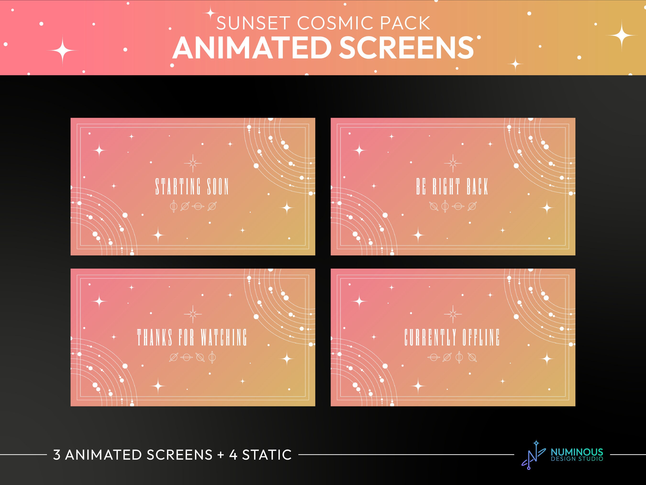 Sunset Cosmic Animated Twitch Stream Overlay Package| Screens, Alerts ...