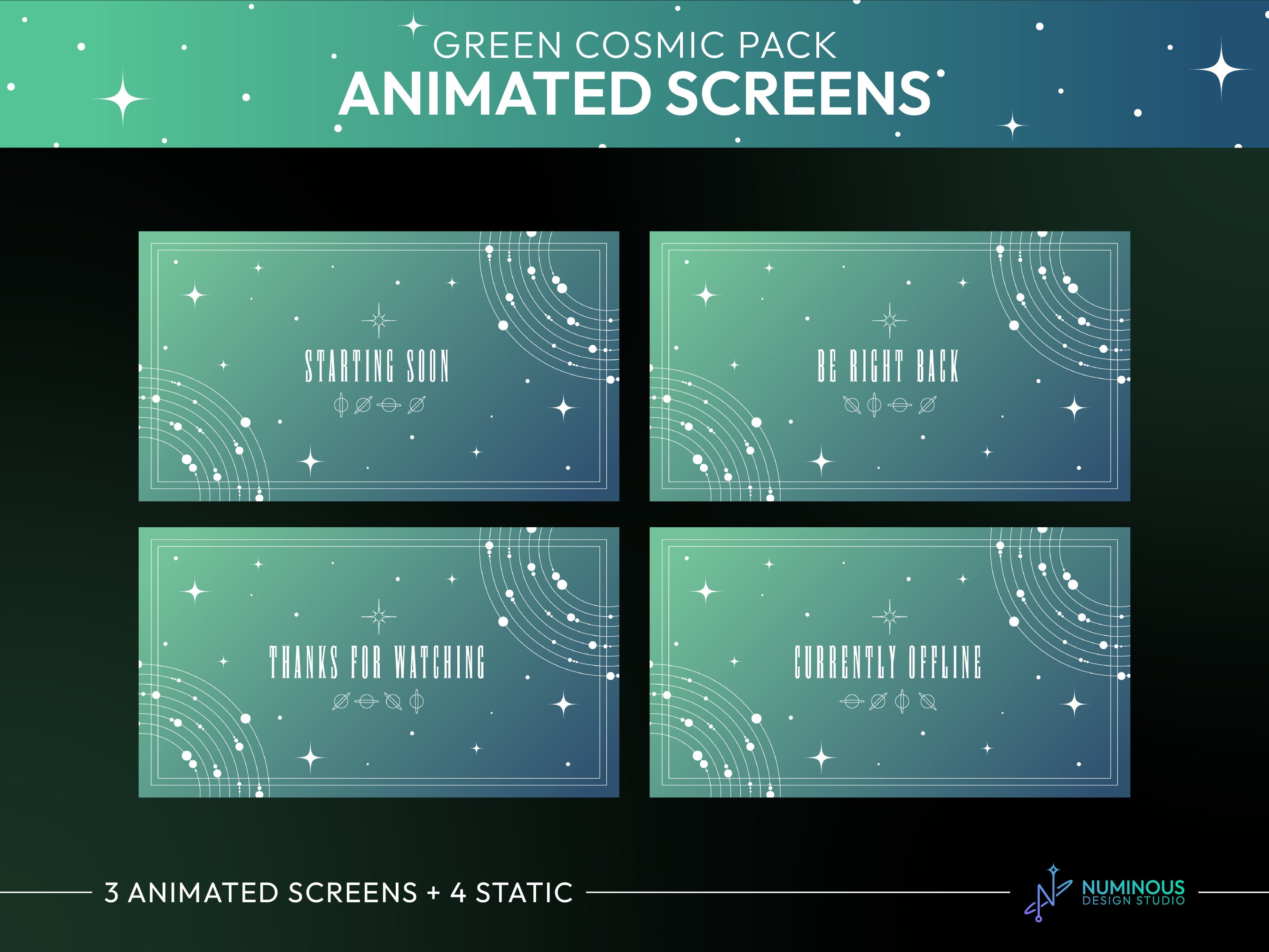 Green Cosmic Animated Twitch Stream Overlay Package Screens - Etsy