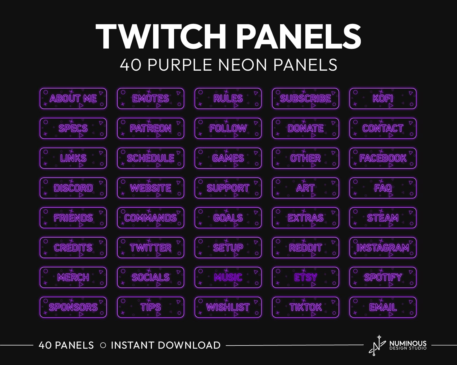 Purple Neon Twitch Panels | 40 Panels | Stream Panel / Neon Panel ...