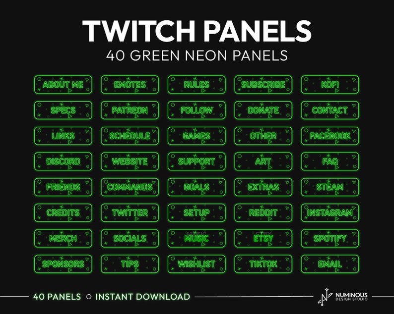 Green Neon Twitch Panels | 40 Panels | Stream Panel / Neon Panel ...