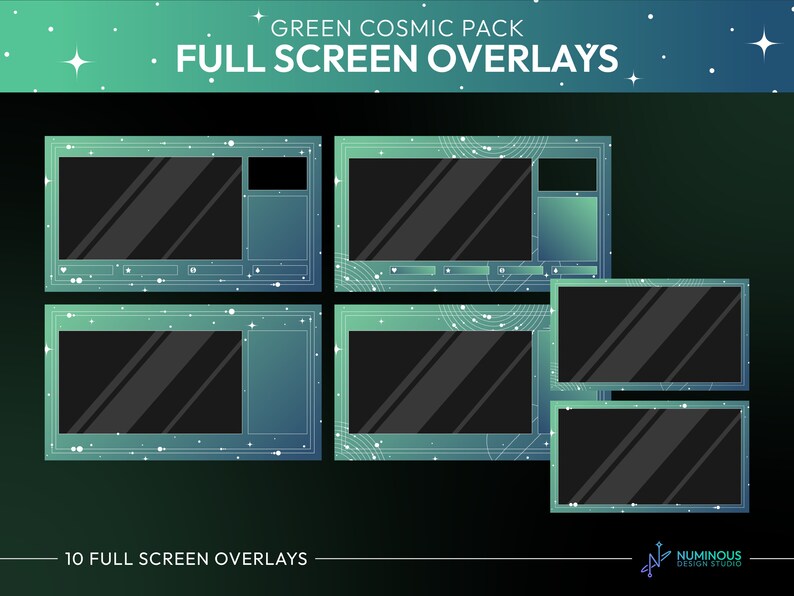 Green Cosmic Animated Twitch Stream Overlay Package | Screens, Alerts ...