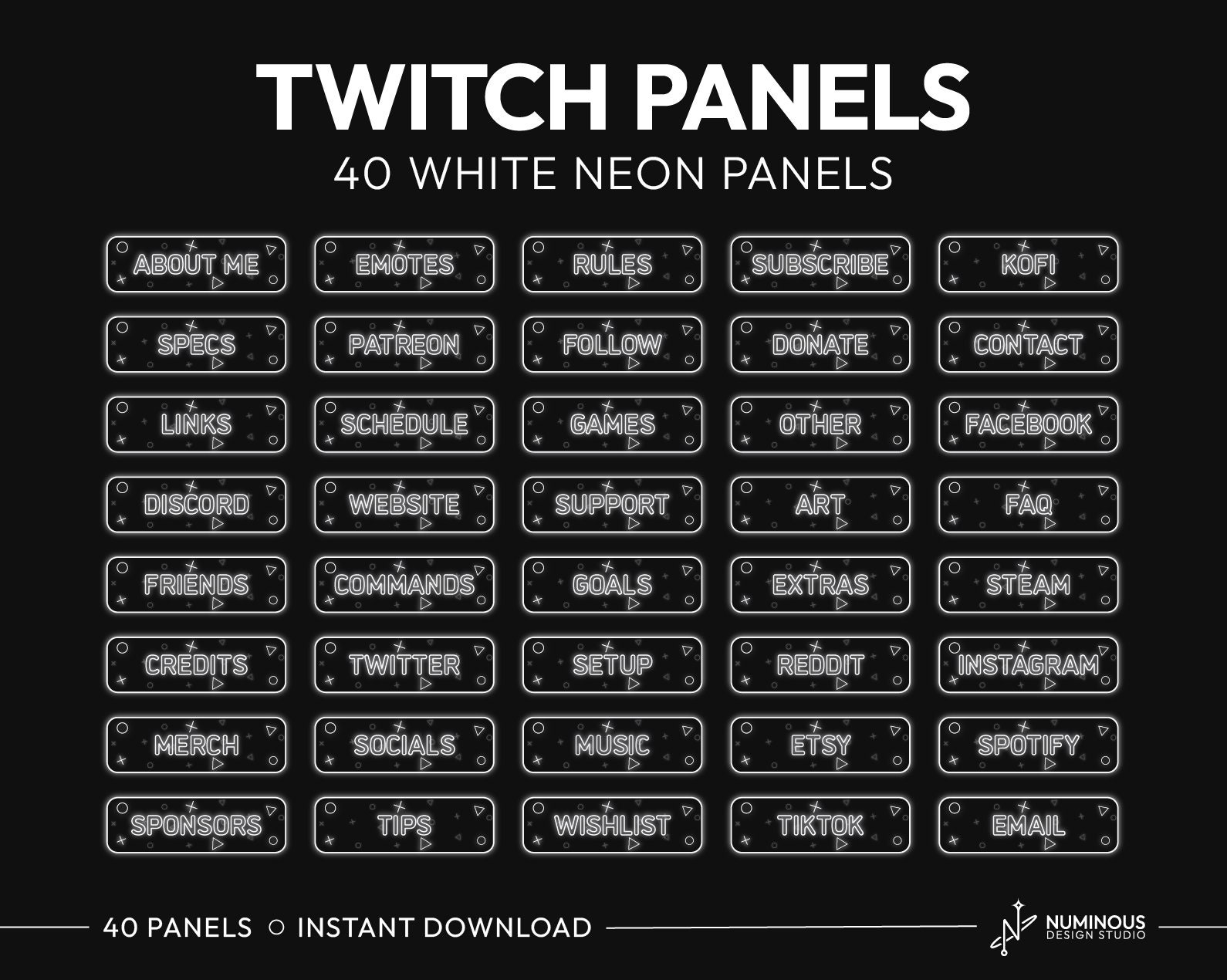 White Neon Twitch Panels | 40 Panels | Stream Panel / Neon Panel ...