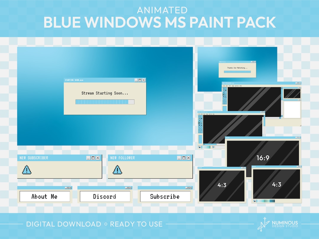 Animated Blue Windows MS Paint Twitch Stream Overlay Package | Screens ...