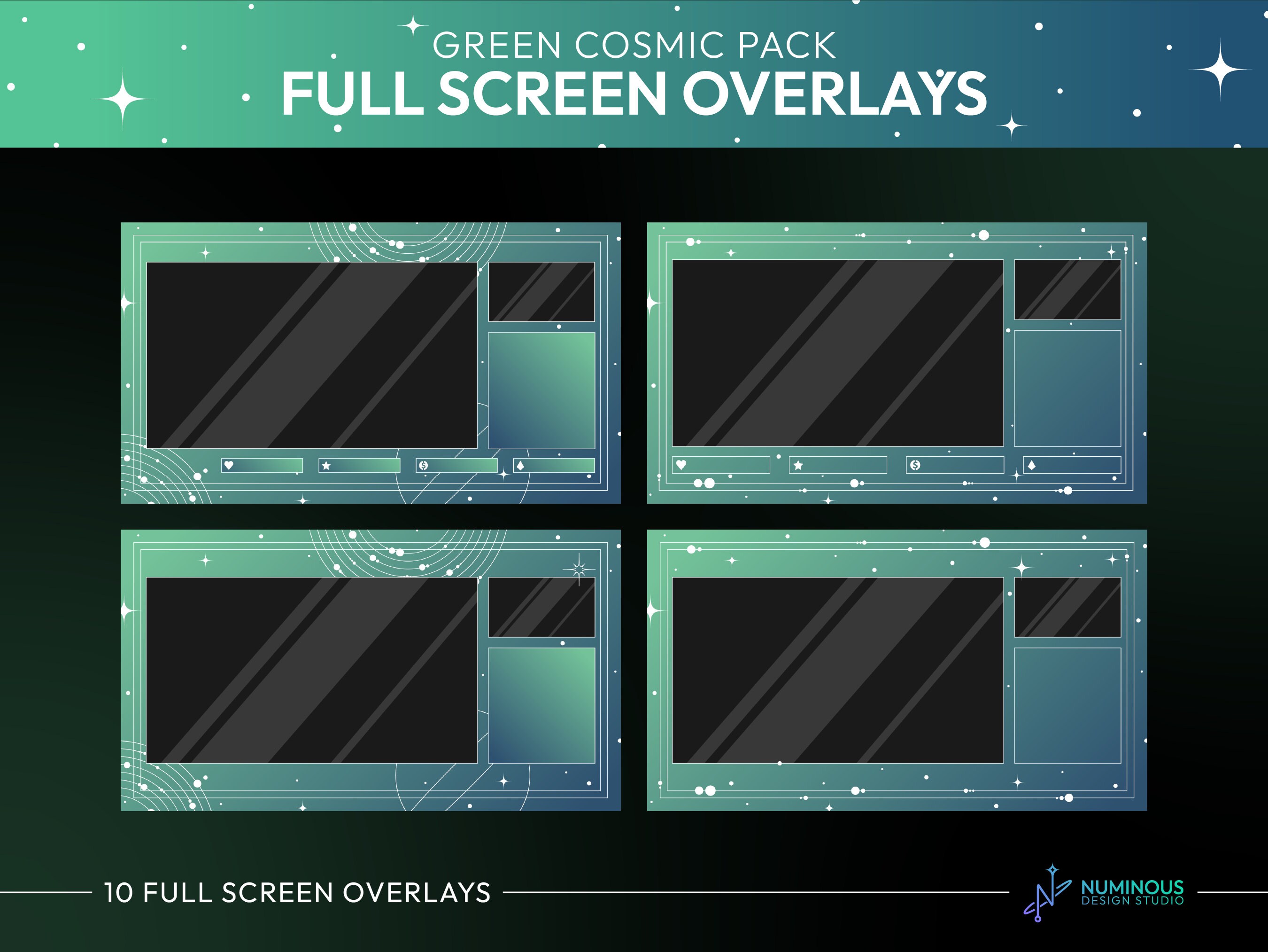 Green Cosmic Animated Twitch Stream Overlay Package | Screens, Alerts ...