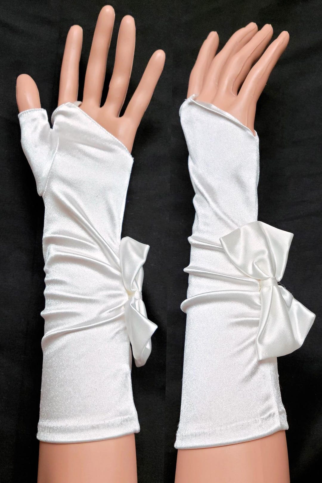 Fingerless Satin Evening Gloves With Bow, Perfect for Formal Occasions ...
