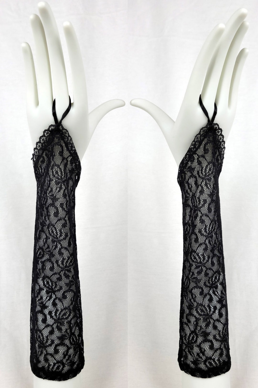 Pair of Sheer Lace Fingerless Formal Occasion Evening Gloves Black ...