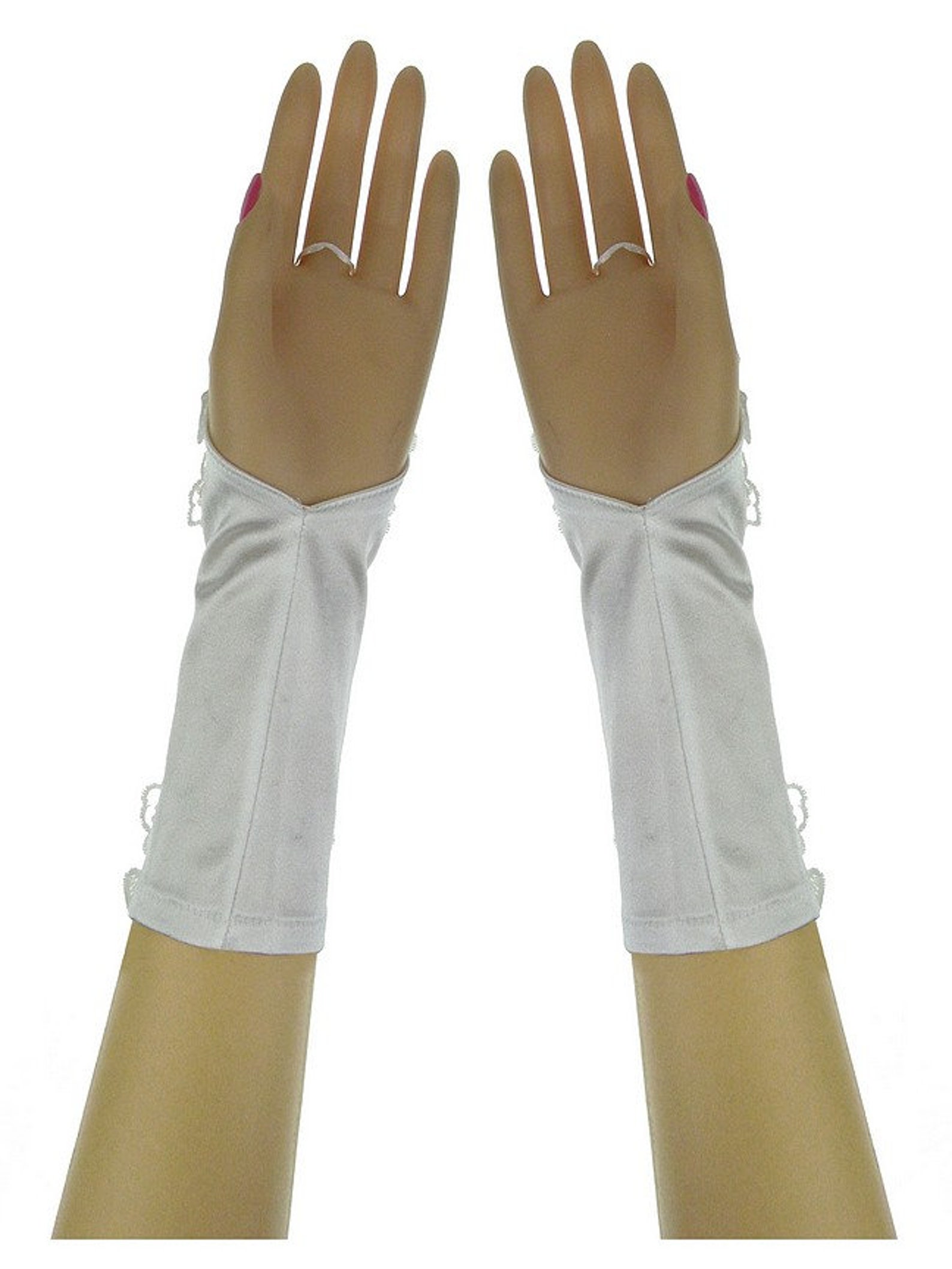 Pair of Sheer Lace and Satin Fingerless Evening Gloves With Sequins and ...